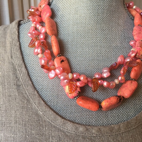 "Handmade" | Jewelry | Pink Magnesite Pearls Glass Crystals Necklace ...
